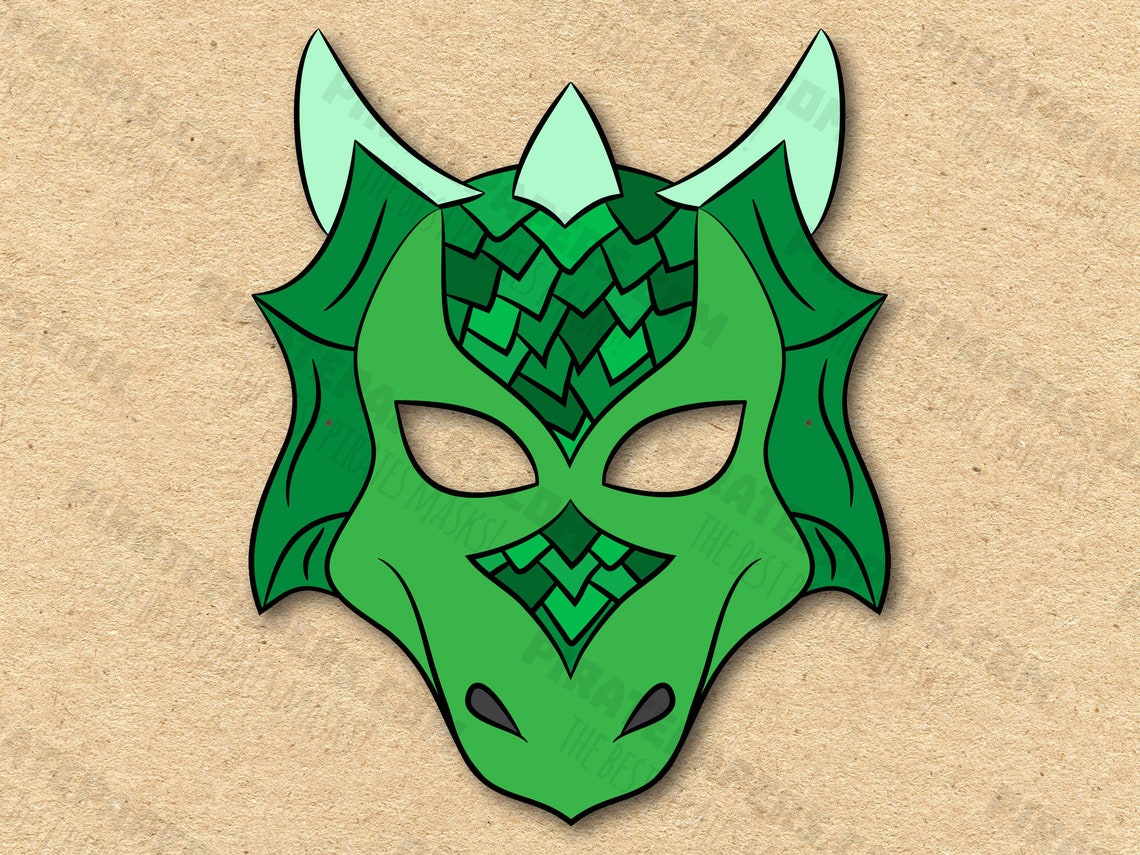 Green Dragon Mask Printable, Paper DIY for Kids and Adults. PDF ...