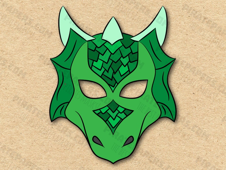 Green Dragon Mask Printable, Paper DIY for Kids and Adults. PDF ...