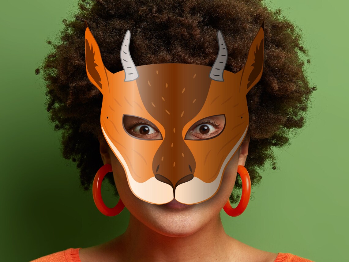 Antelope Mask Printable, Paper DIY for Kids and Adults. PDF Template ...