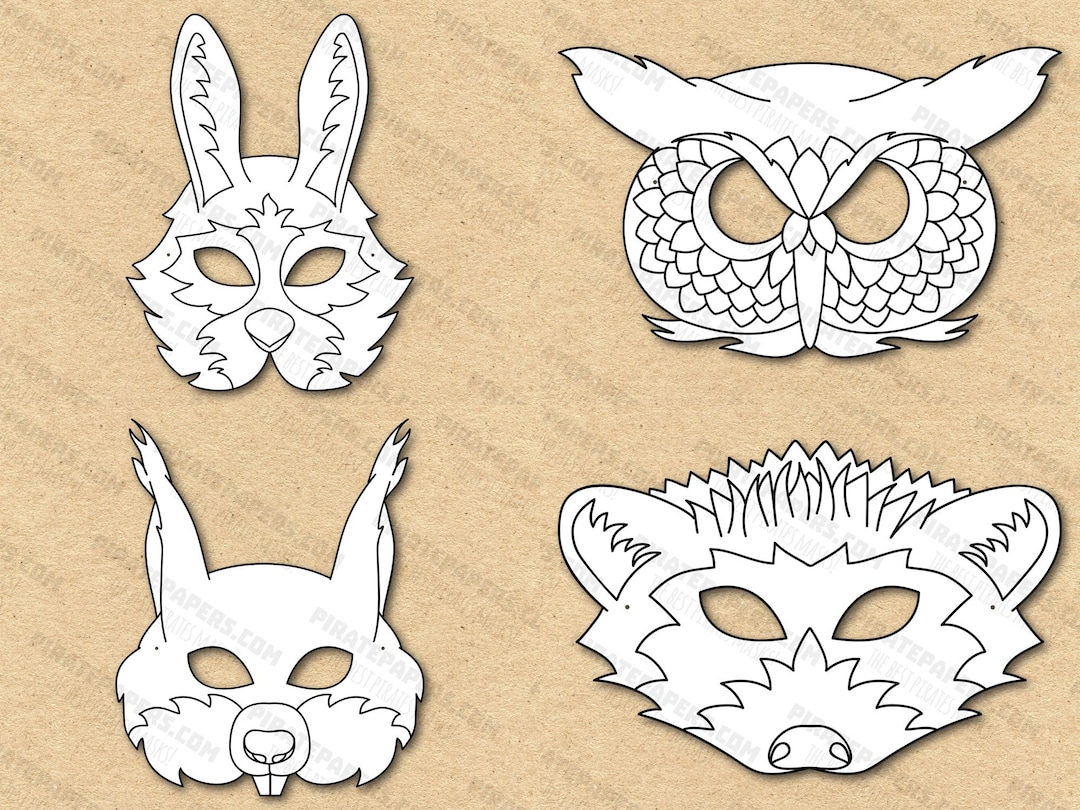 Woodland Forest Animals 2 Masks Printable Coloring, Bunny, Owl ...