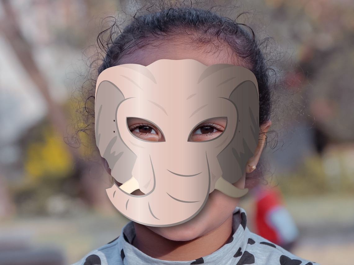 Elephant Mask Printable, Paper DIY for Kids and Adults. PDF Template ...
