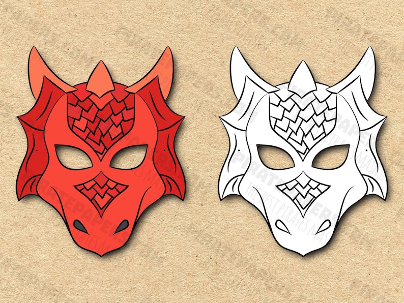 Red Dragon Masks Printable Color Coloring, Paper DIY for Kids and ...
