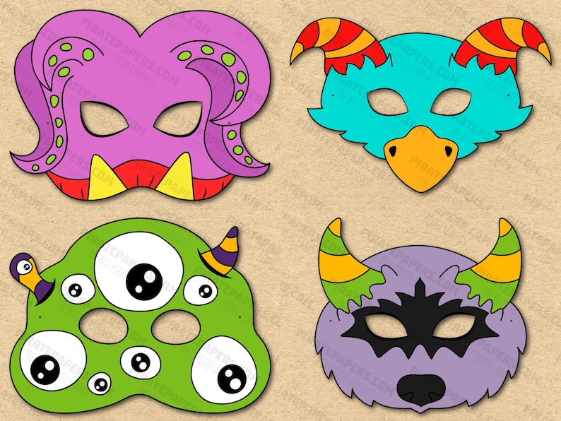 Monster Masks Printable, Paper DIY for Kids and Adults. PDF Template ...