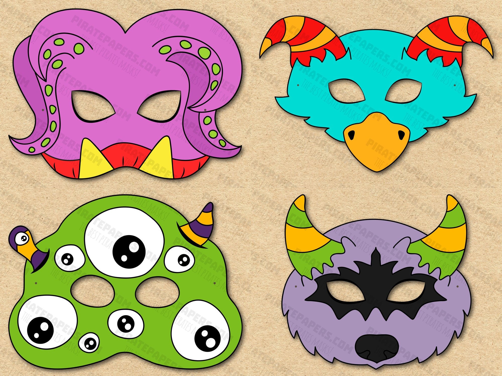 Monster Masks Printable, Paper DIY for Kids and Adults. PDF Template ...