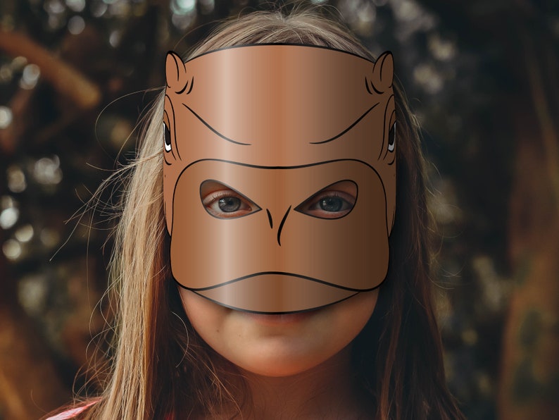 Hippo Mask Printable, Paper DIY for Kids and Adults. PDF Template ...