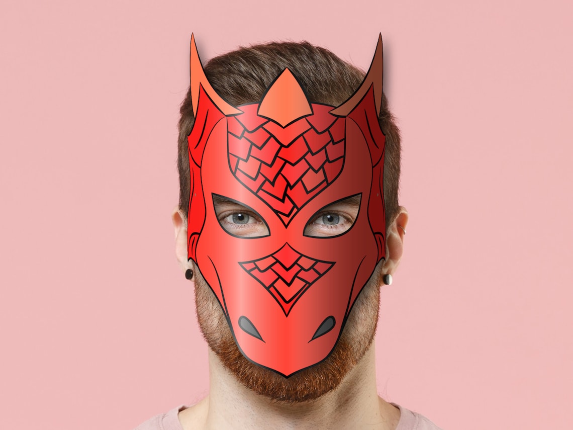 Red Dragon Mask Printable, Paper DIY for Kids and Adults. PDF Template ...