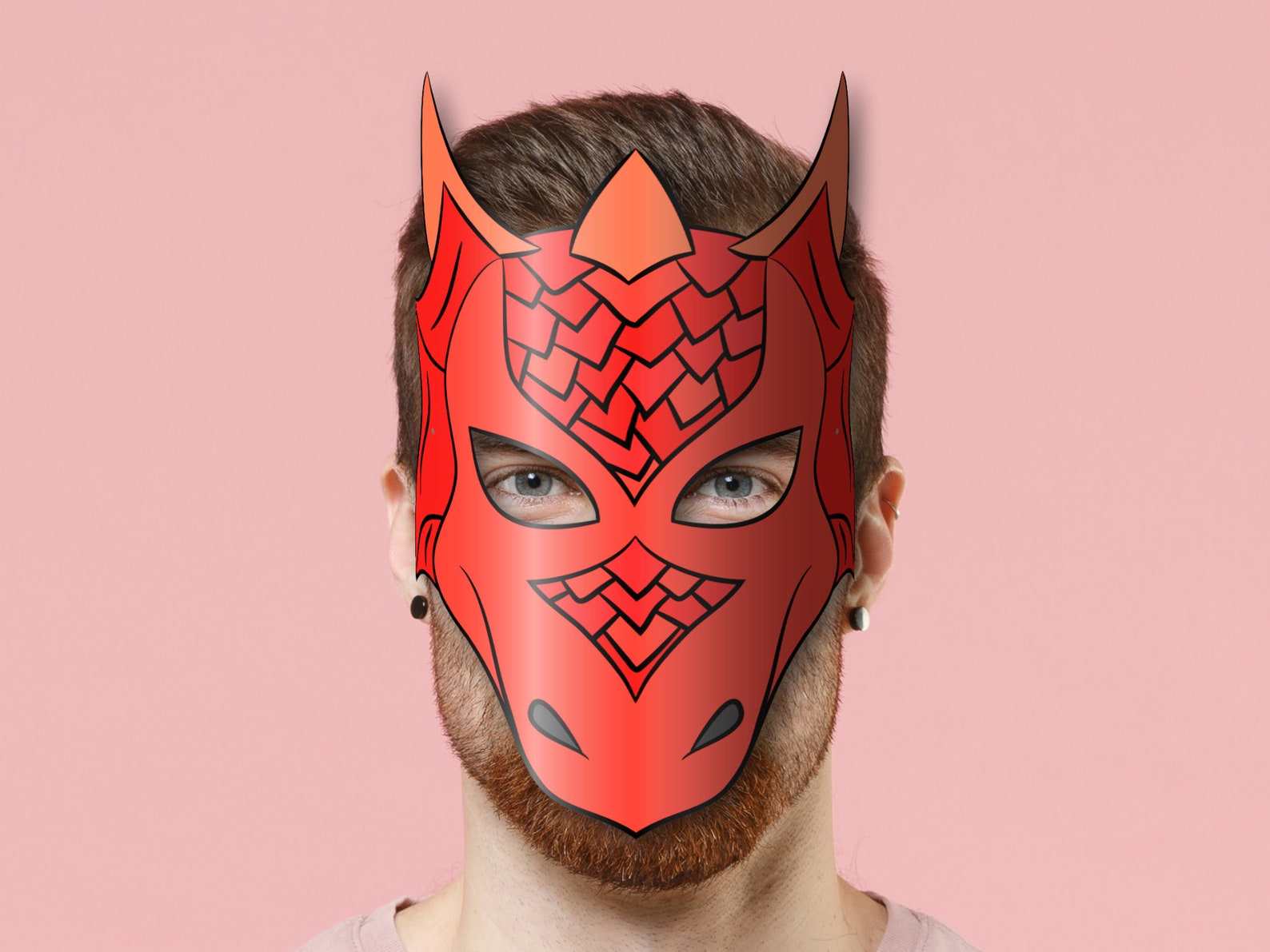 Red Dragon Mask Printable, Paper DIY for Kids and Adults. PDF Template ...