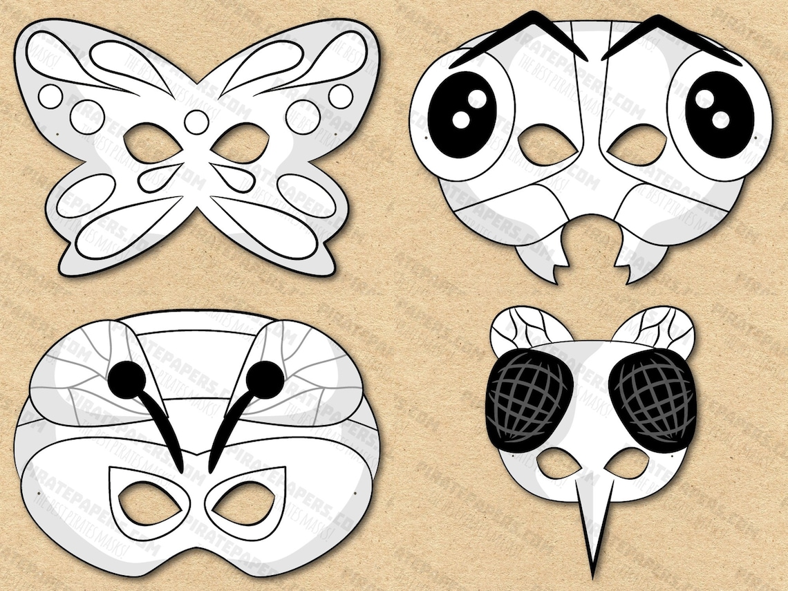 Bugs and Insects Masks Printable Coloring, Butterfly, Ant, Bee ...