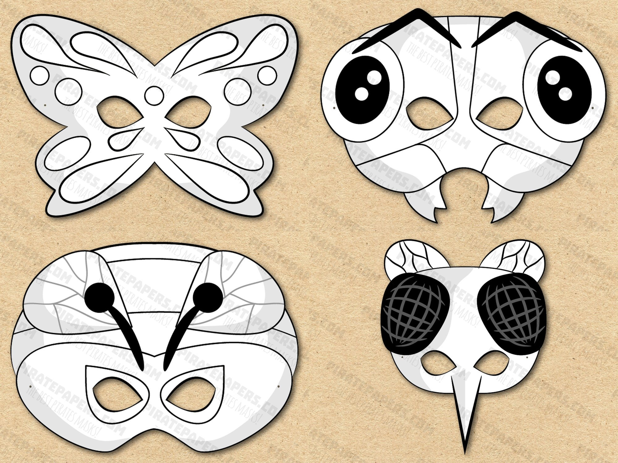 Bugs and Insects Masks Printable Coloring, Butterfly, Ant, Bee ...