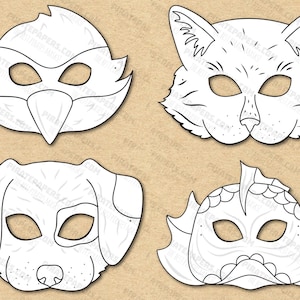 Pet Animals Masks Printable Coloring, Cat, Dog, Bird, Fish, Paper DIY ...
