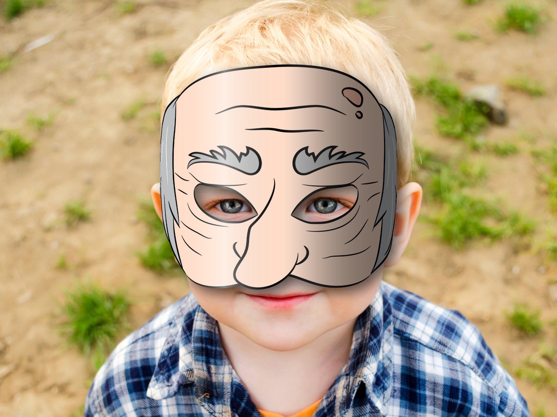 Old Man Mask Printable, Paper DIY for Kids and Adults. PDF Template ...