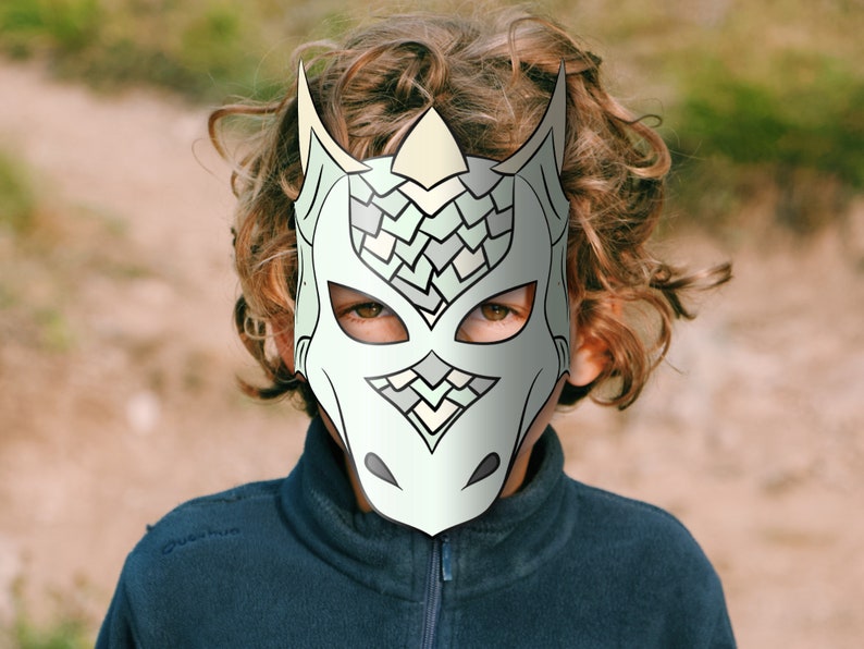 White Dragon Mask Printable, Paper DIY for Kids and Adults. PDF ...