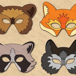 Woodland Forest Animals 3 Masks Printable, Wolf, Bear, Fox, Raccoon ...
