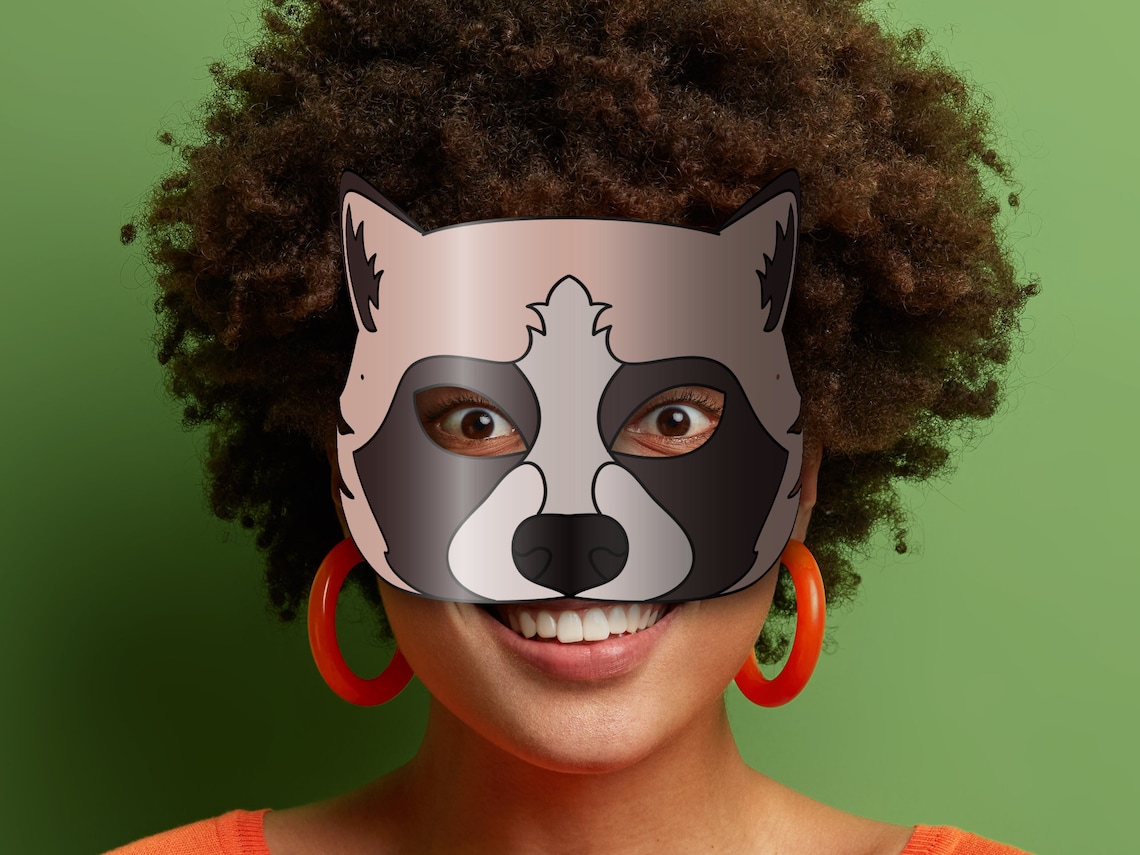 Raccoon Mask Printable, Paper DIY for Kids and Adults. PDF Template ...