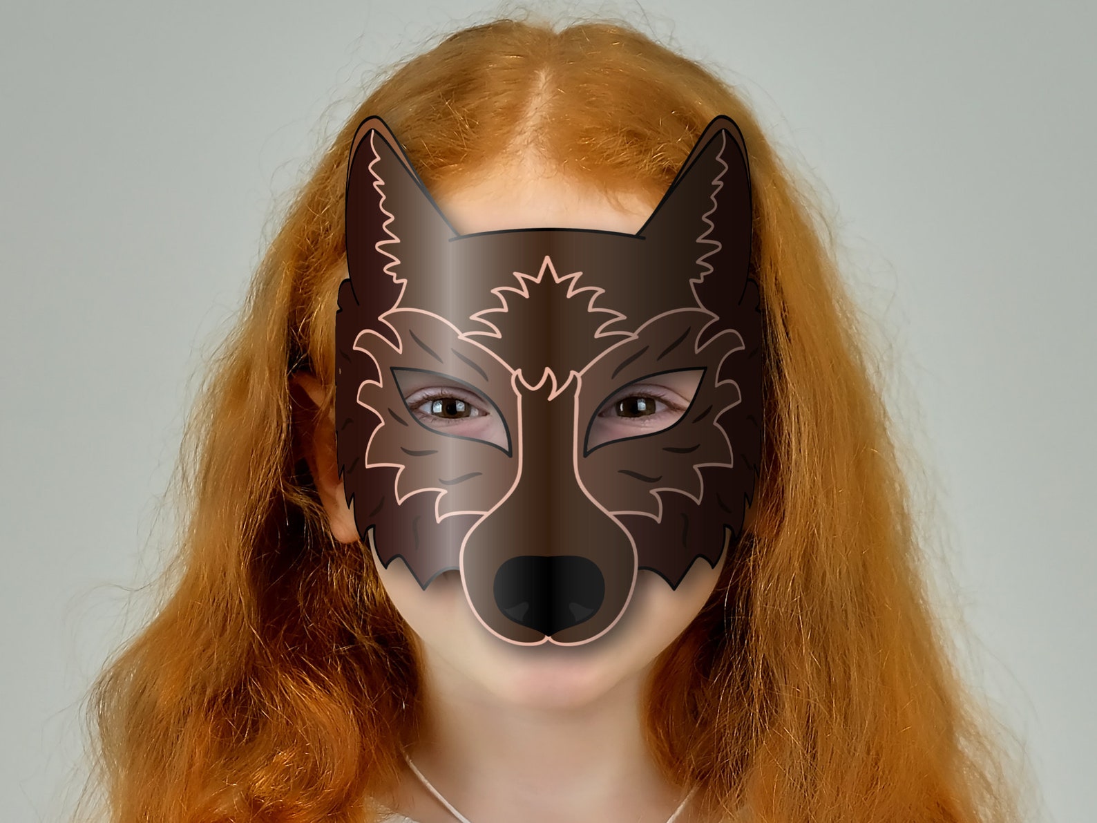 Brown Wolf Mask Printable, Paper DIY for Kids and Adults. PDF Template ...