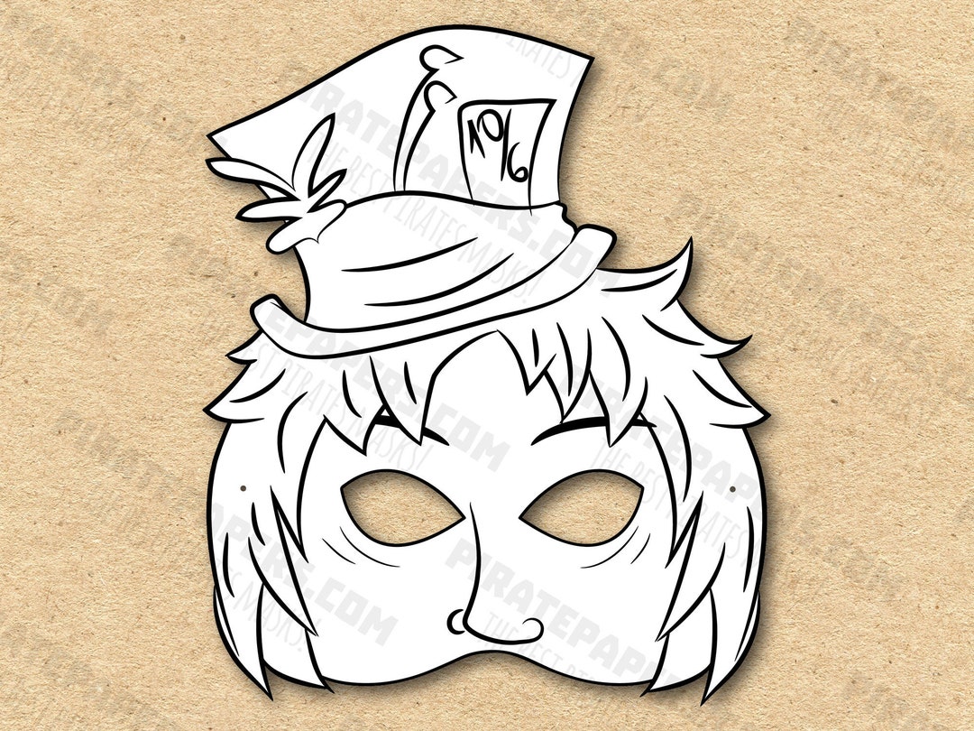 Mad Hatter Mask Printable Coloring (alice in Wonderland), Paper DIY for ...