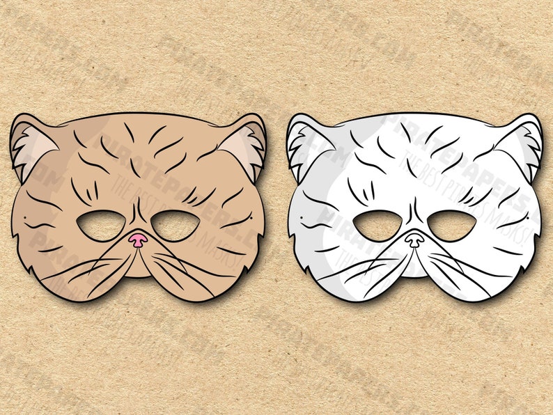 Cat Persian Masks Printable Color + Coloring Breed, Paper DIY for Kids ...
