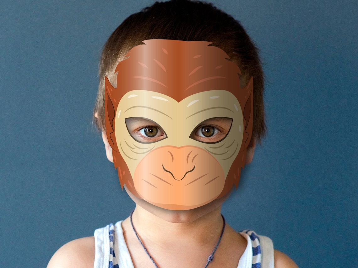 Monkey Mask Printable, Paper DIY for Kids and Adults. PDF Template ...