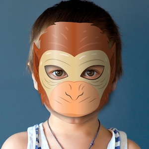 Monkey Mask Printable, Paper DIY for Kids and Adults. PDF Template ...