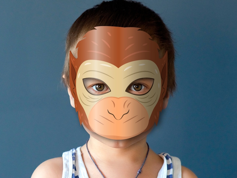 Monkey Mask Printable, Paper DIY for Kids and Adults. PDF Template ...