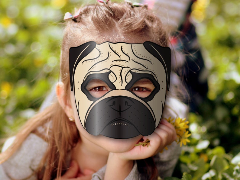 Pug Mask Printable, Paper DIY for Kids and Adults. PDF Template ...