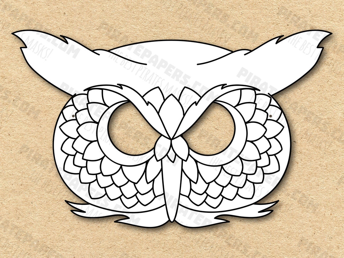 Owl Mask Printable Coloring, Paper DIY for Kids and Adults. PDF ...