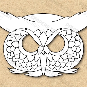 Owl Mask Printable Coloring, Paper DIY for Kids and Adults. PDF ...