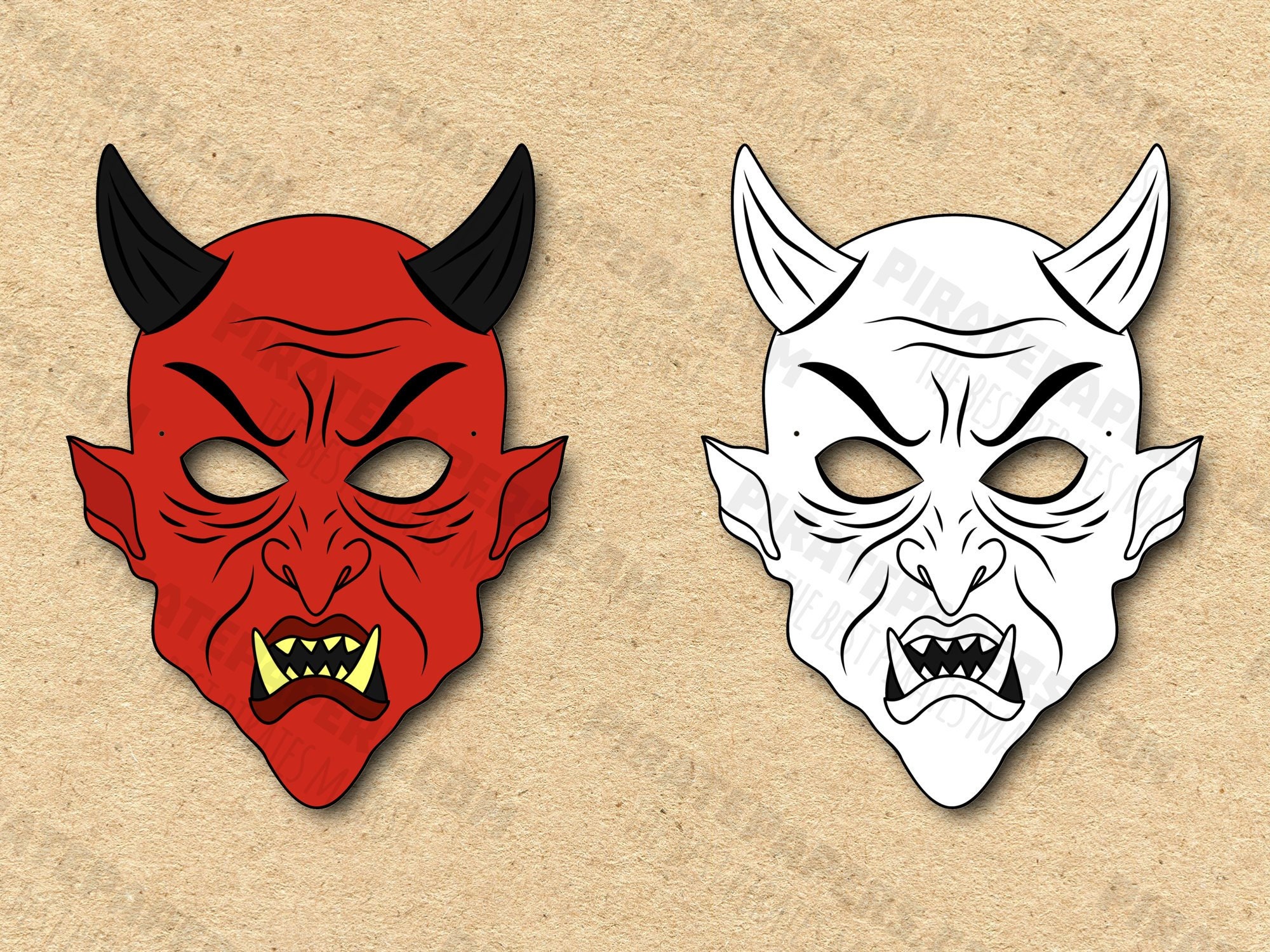 Demon Masks Printable Color + Coloring, Paper DIY for Kids and Adults ...