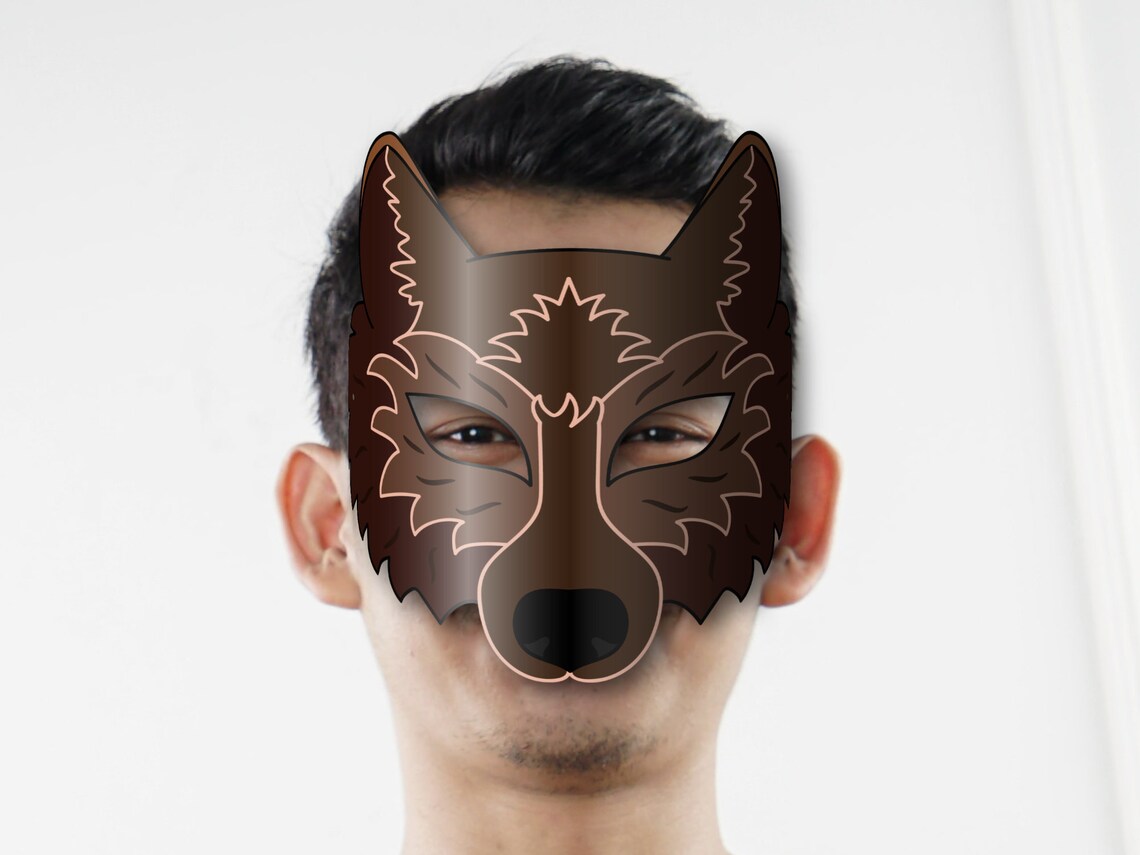 Brown Wolf Mask Printable, Paper DIY for Kids and Adults. PDF Template ...