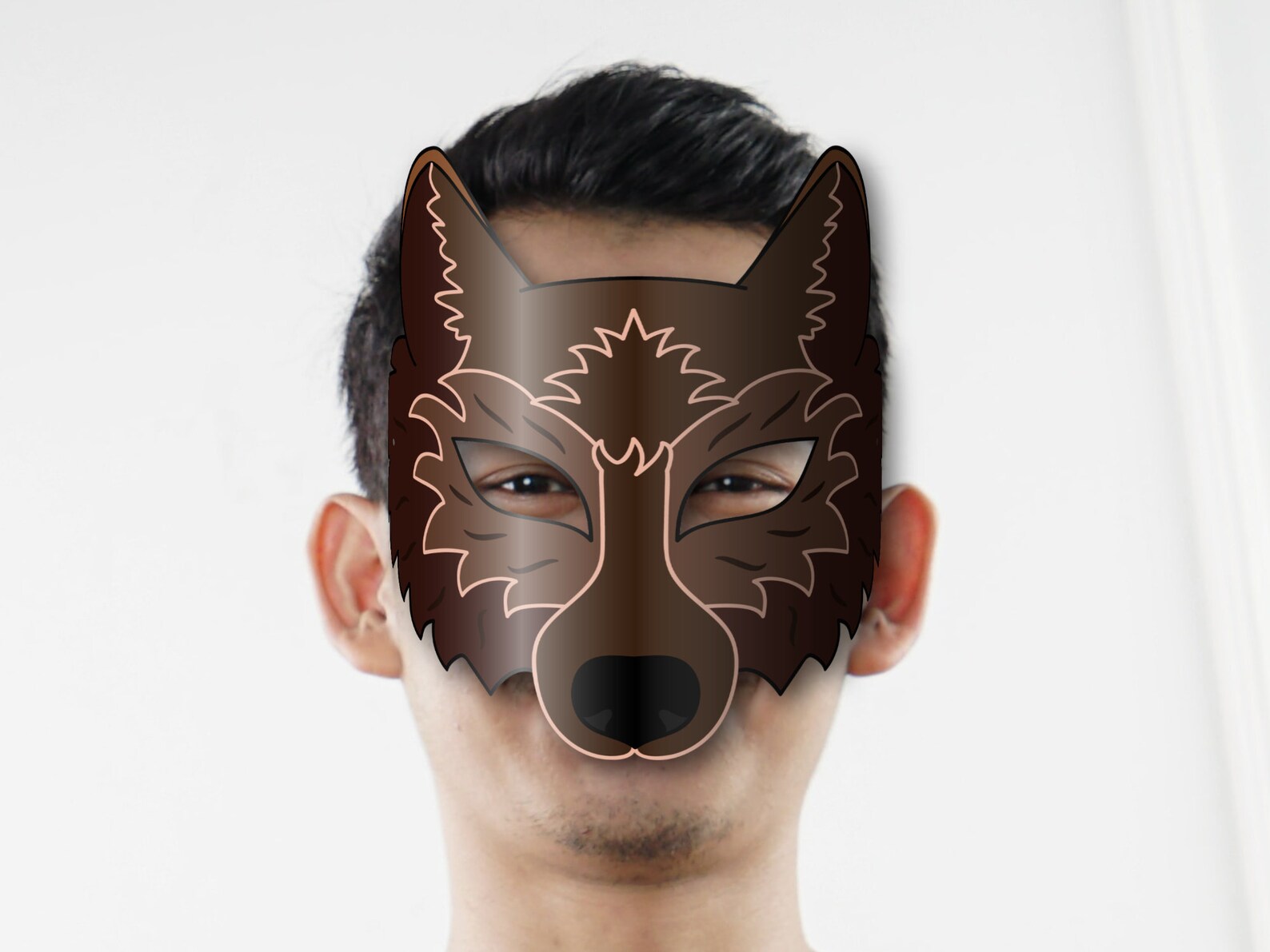 Brown Wolf Mask Printable, Paper DIY for Kids and Adults. PDF Template ...