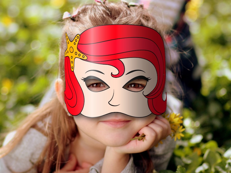 Little Mermaid Mask Printable, Paper DIY for Kids and Adults. PDF ...