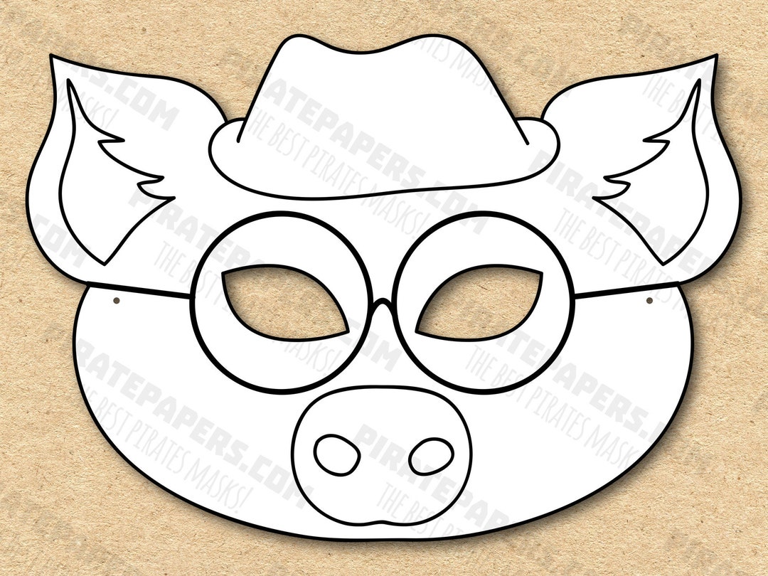 Pig #3 Mask Printable Coloring (the Three Little Pigs), Paper DIY for ...
