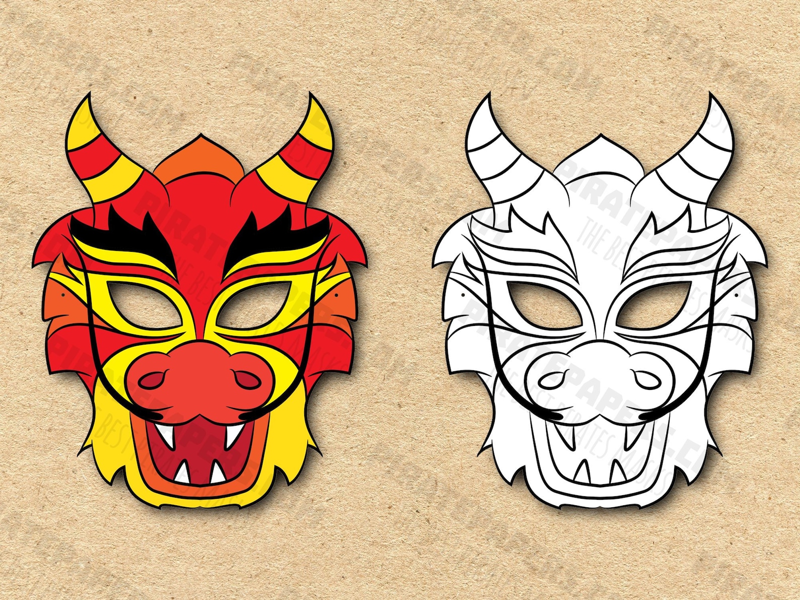 Chinese Dragon Masks Printable Color + Coloring, Paper DIY for Kids and ...