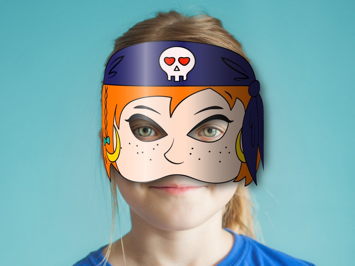 Pirate Girl Mask Printable, Paper DIY for Kids and Adults. PDF Template ...