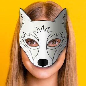 White Fox Mask Printable, Paper DIY for Kids and Adults. PDF Template ...