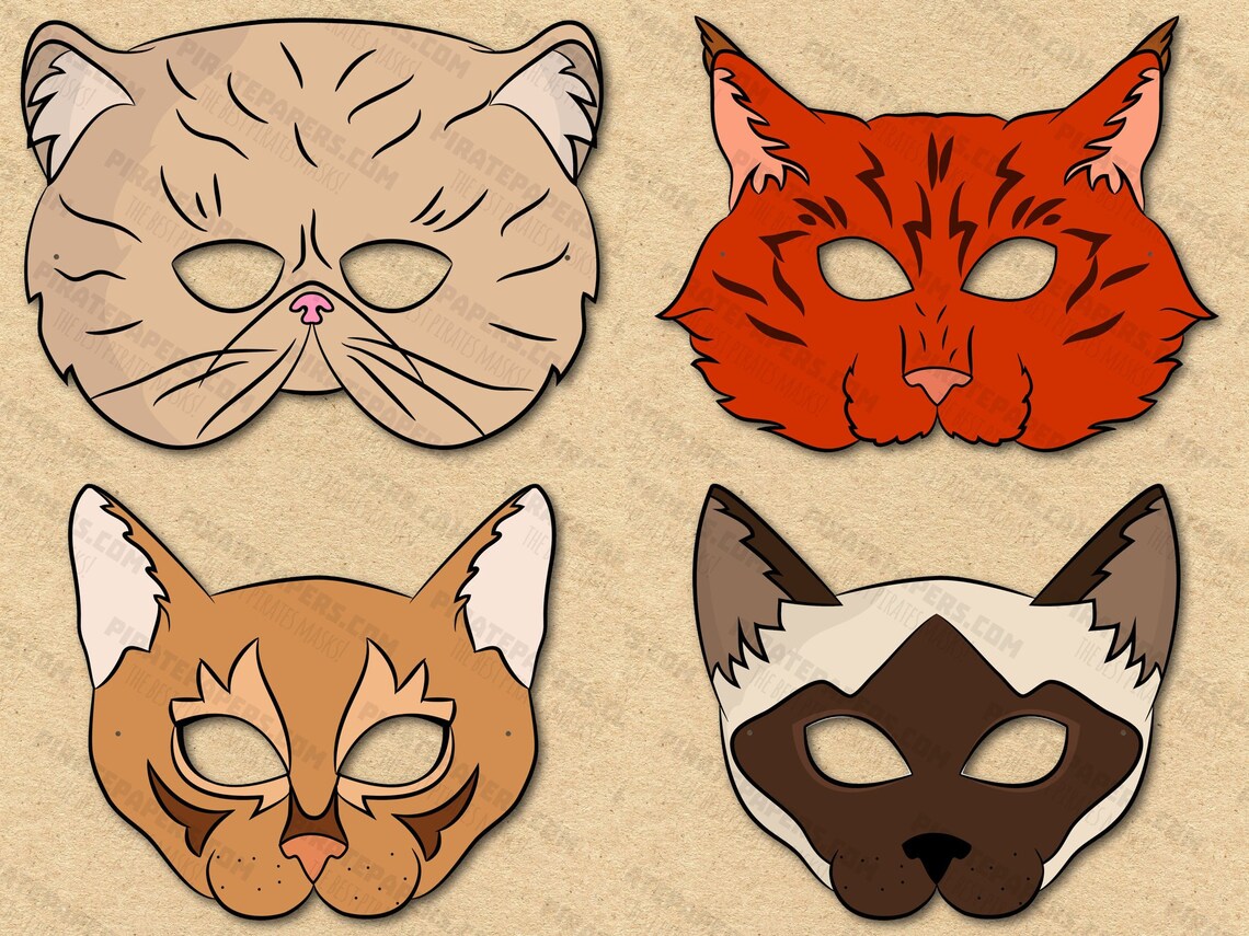 Cat Breeds Masks Printable, Persian Cat, Maine Coon Cat, Abyssinian Cat ...