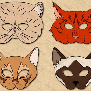 Cat Breeds Masks Printable, Persian Cat, Maine Coon Cat, Abyssinian Cat ...