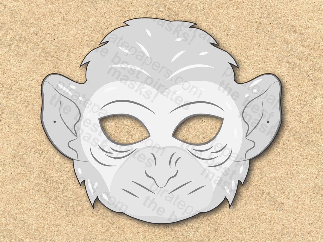 Monkey Mask Printable Coloring Paper DIY for Kids and Adults. - Etsy