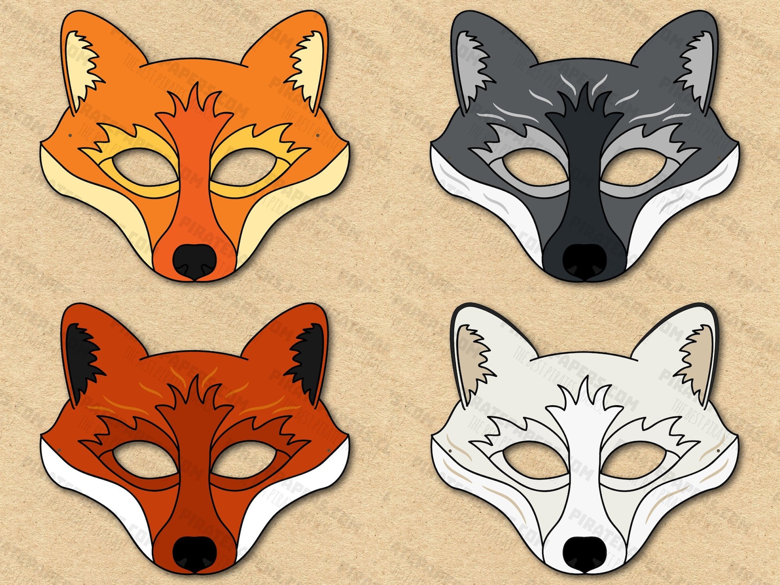 Fox Masks Printable, Fox, Gray Fox, Red Fox, White Fox, Paper DIY for ...