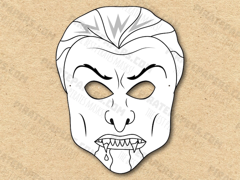 Scary 2 Masks Printable Coloring, Evil, Demon, Dracula, Skull. Paper ...