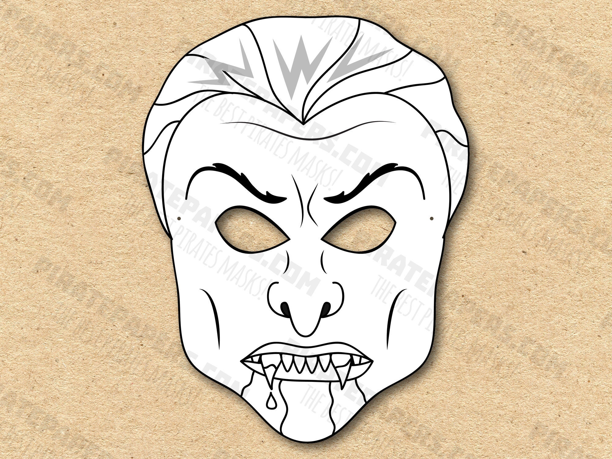 Scary 2 Masks Printable Coloring, Evil, Demon, Dracula, Skull. Paper ...