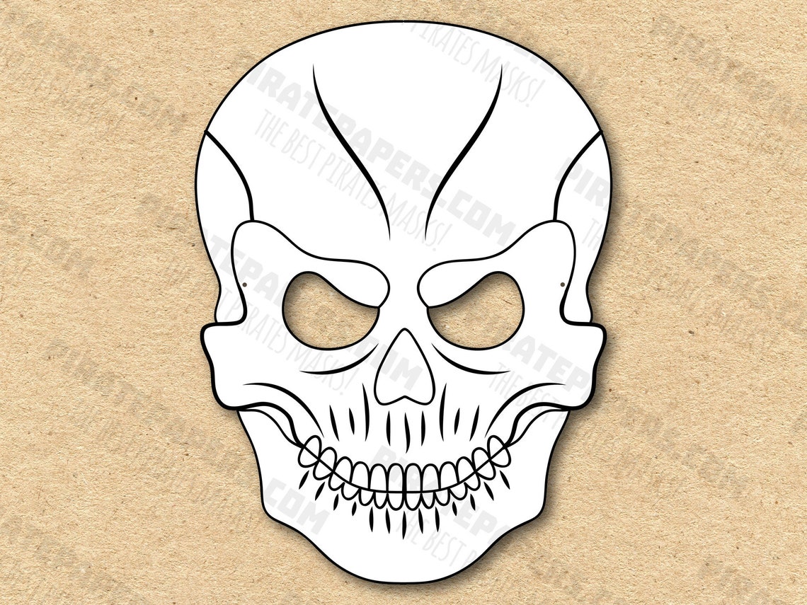 Skull Mask Printable Coloring, Paper DIY for Kids and Adults. PDF ...