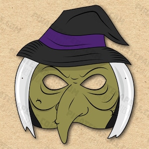 Witch Mask Printable, Paper DIY for Kids and Adults. PDF Template ...