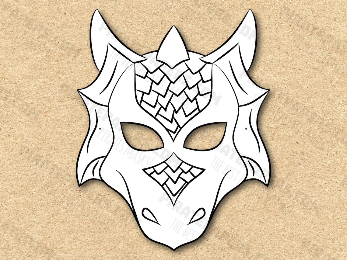 Dragon Mask Printable Coloring, Paper DIY for Kids and Adults. PDF ...