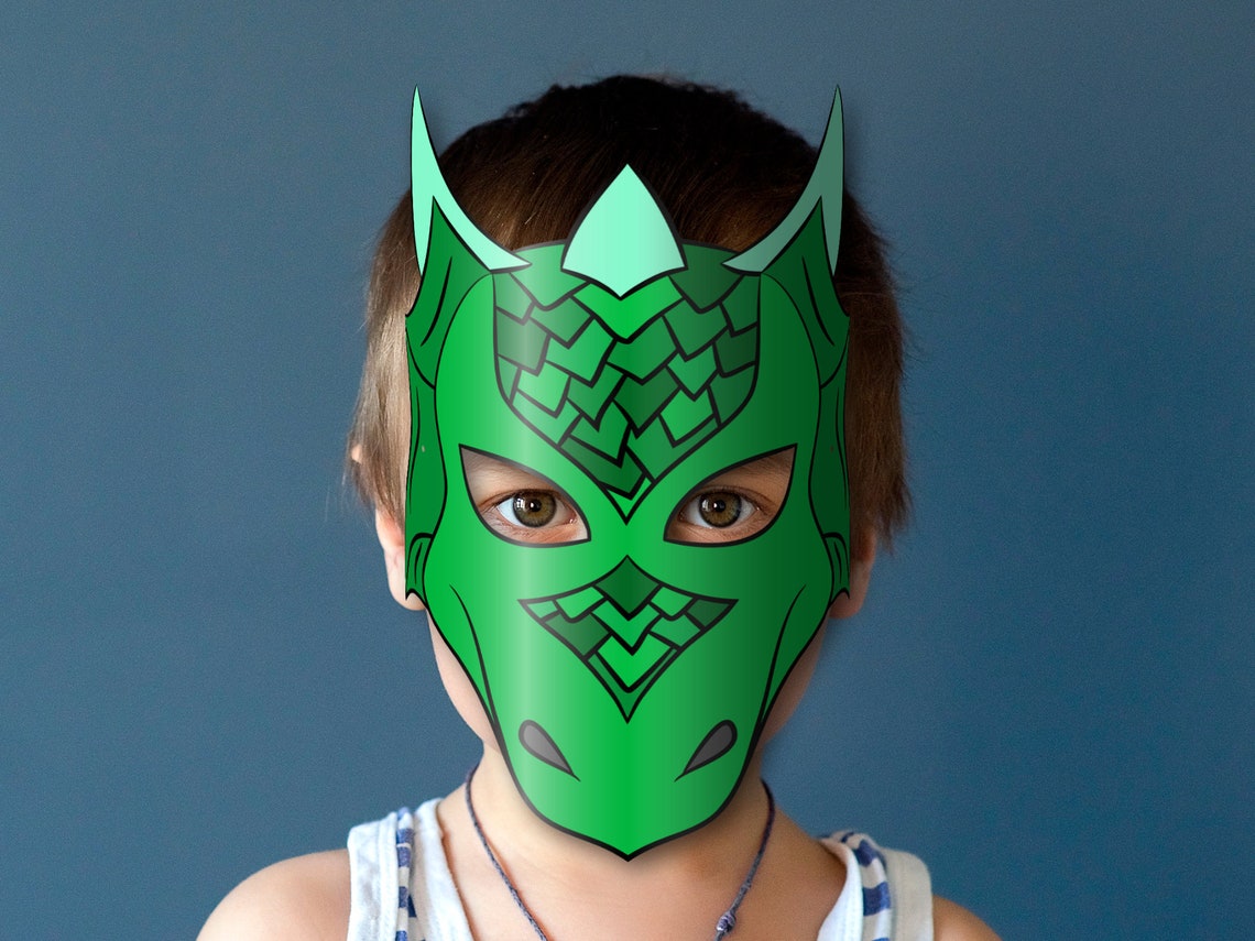 Green Dragon Mask Printable, Paper DIY for Kids and Adults. PDF ...