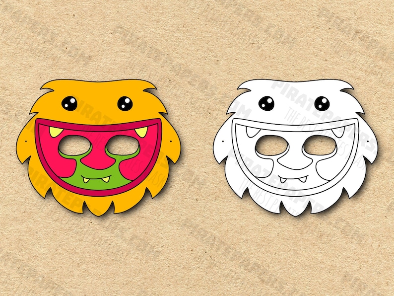 Monster 5 Masks Printable Color Coloring, Paper DIY for Kids and Adults ...
