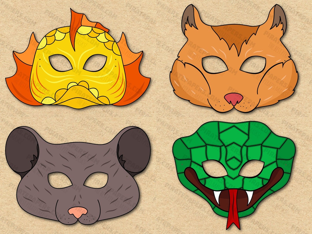 Pet Animals 2 Masks Printable, Hamster, Mouse, Snake, Fish, Paper DIY ...