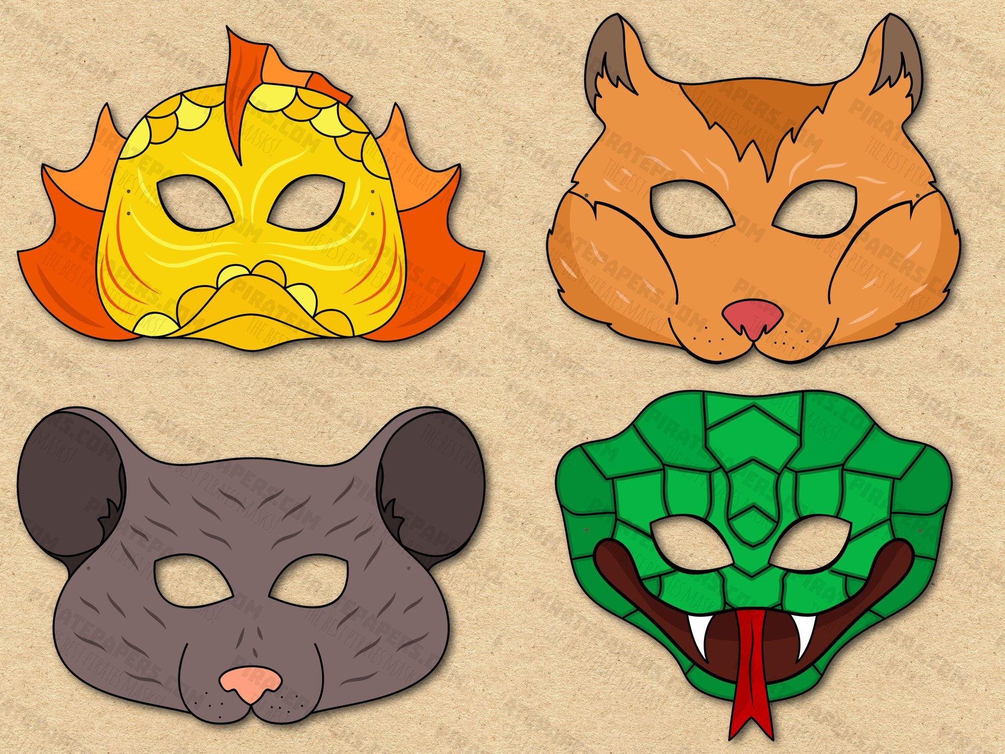 Pet Animals 2 Masks Printable, Hamster, Mouse, Snake, Fish, Paper DIY ...