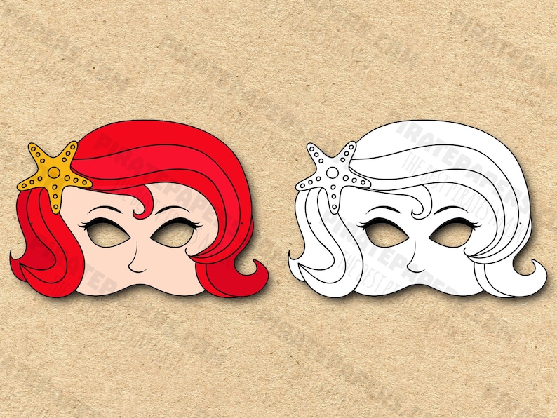 Little Mermaid Masks Printable Color Coloring, Paper DIY for Kids and ...