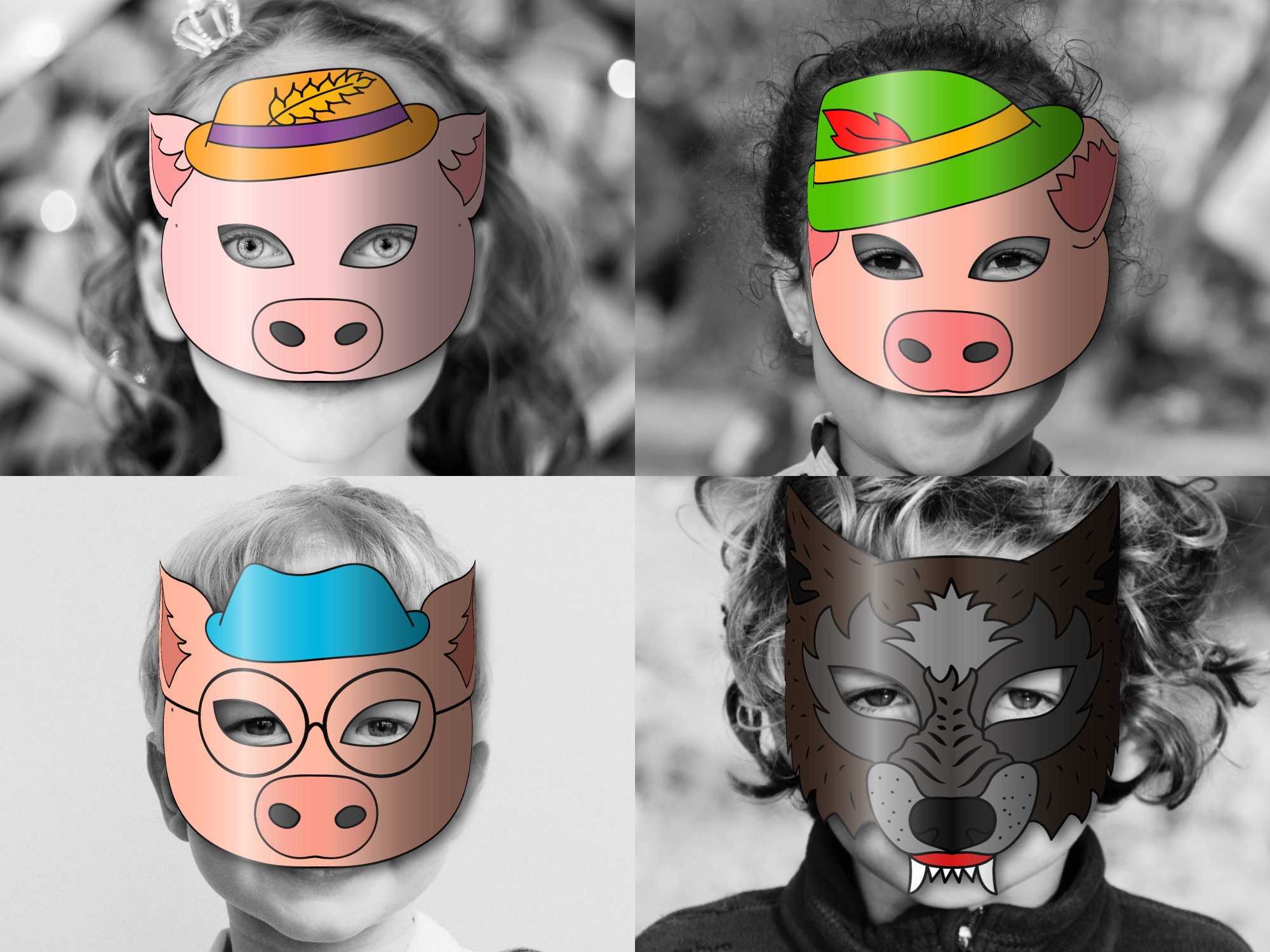 The Three Little Pigs Big Bad Wolf Printable Mask Set Paper - Etsy ...